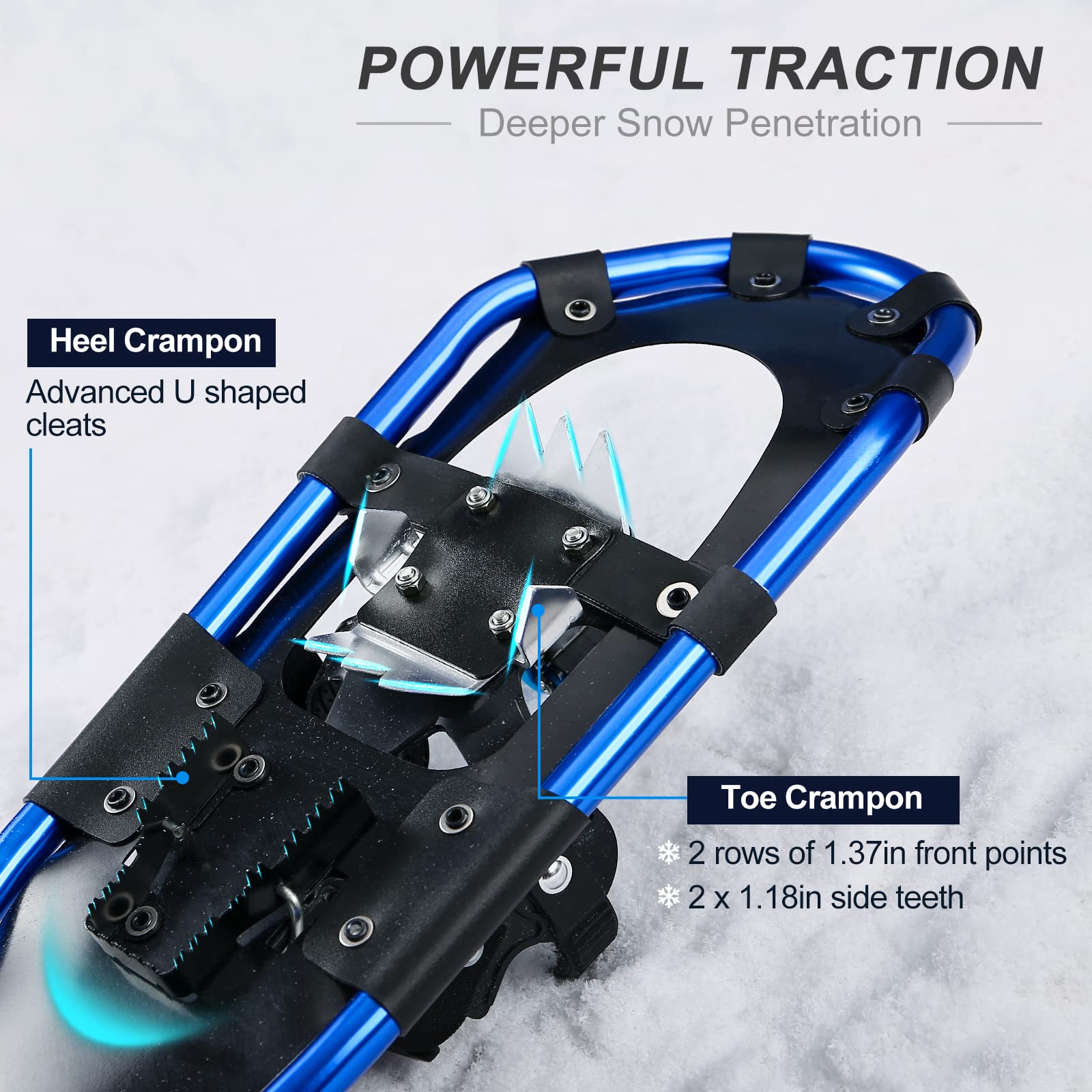 Odoland Bundle - 2 Items 4-in-1 Snowshoes with Trekking Poles, Blue, S and Magnetic Interchangeable Ski Goggles Set with 2 Lens, Dull Black Frame Blue Lens vlt 35%