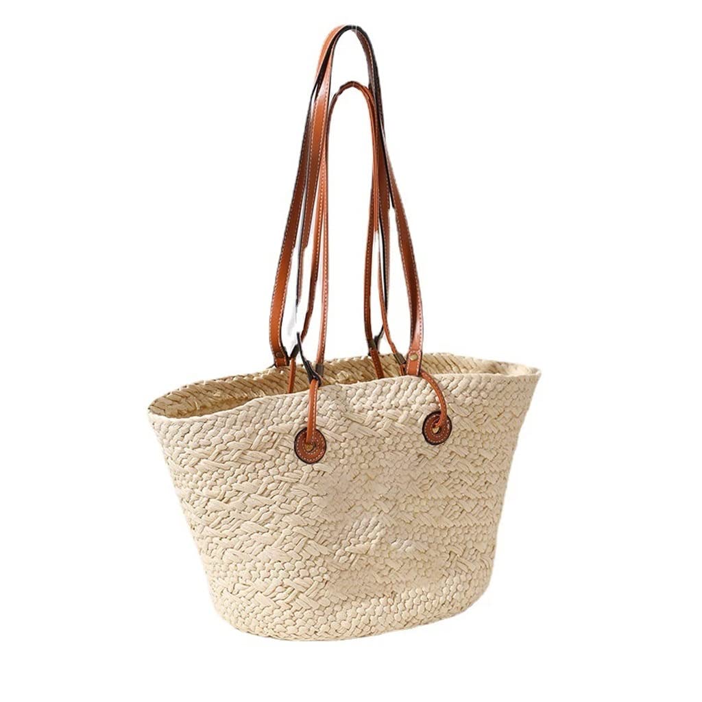 n/a Handbag Large Capacity Straw Tote Bag Women Shoulder Handmade Woven Lady Handbags Summer Beach Basket Purses (Color : A, Size : One Size)