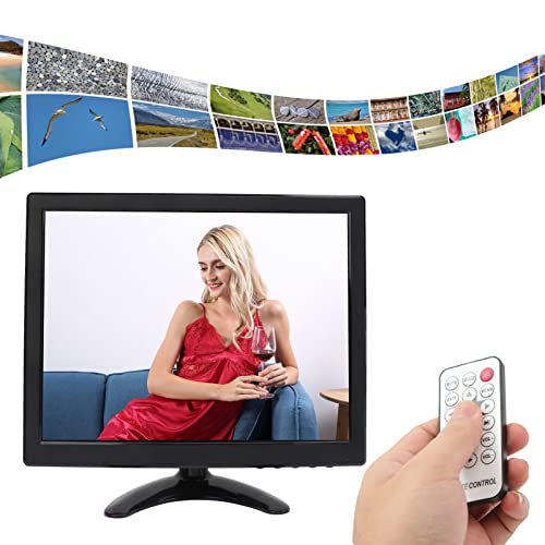 VGA AV BNC USB DC Input Monitor, 12.1in TFT LED Monitor Dual Speakers Multifunctional Easy Installation Portable 100‑240V with Remote Control for DVRs (US Plug)