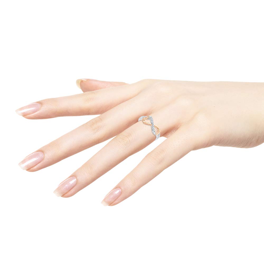 KATARINA Heart Shaped Infinity Diamond Ring in Sterling Silver Two Tone (1/20 cttw, J-K, I1-I2) (Size-8)