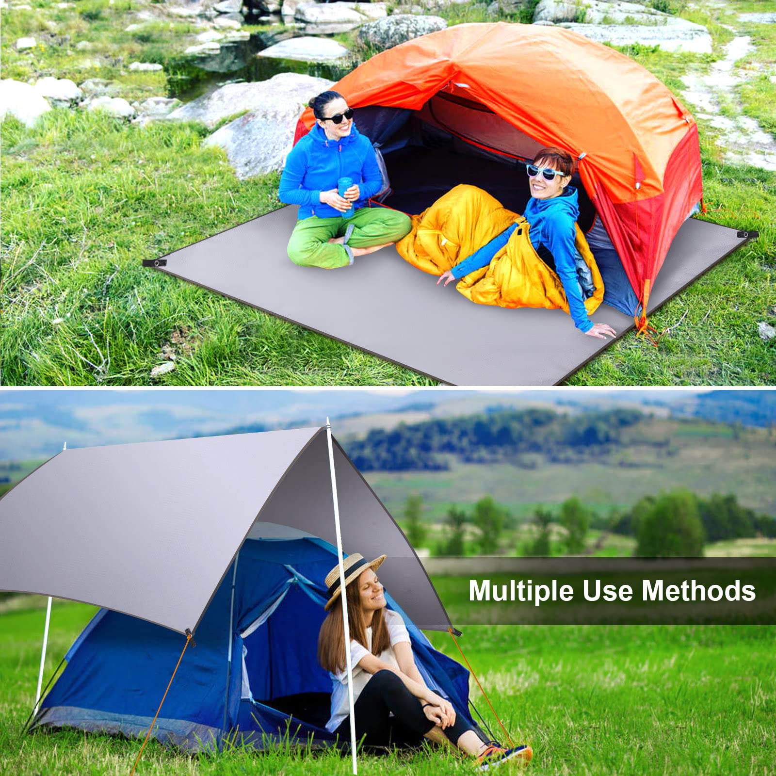 SCOCANOPY Waterproof Camping Tarp Multifunctional Tent Footprint for Camping, Hiking, Backpacking, Lightweight and Compact,(87"x55"Grey)