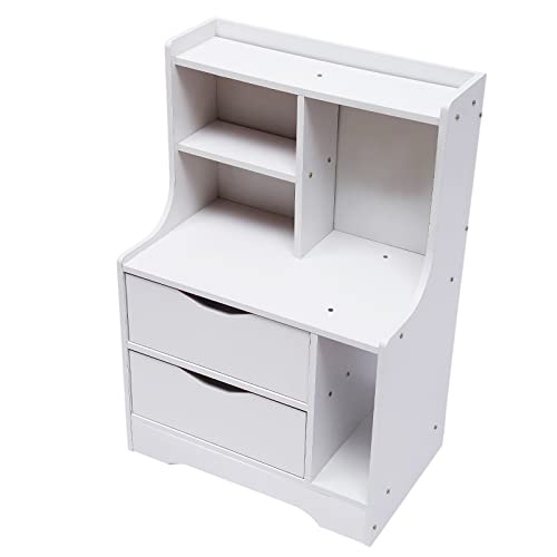 XUANIIIL White Nightstand, Mid-Centry Modern Bedside End Table with 2 Drawers, Easy Assembly Wood Sofa Side Table Storage Cabinet for Living Room, Bedroom