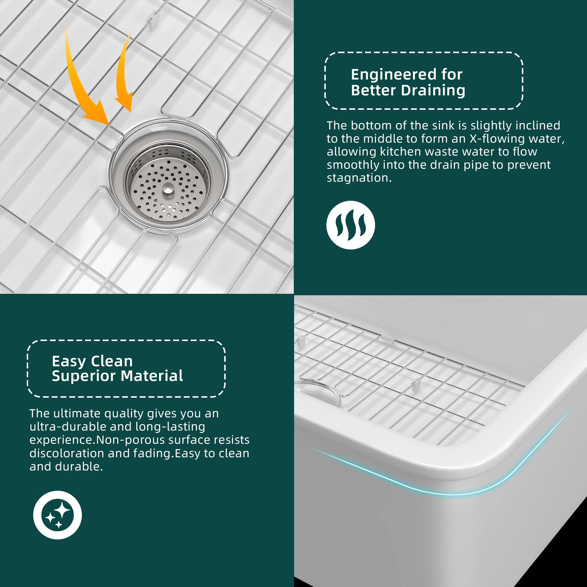 Miuara White Undermount Kitchen Sink 32 Inch - Large Kitchen Sink Drop In 32"x19", 9" Deep Dual Mount Drop In Kitchen Sink, Topmount Single Bowl Fireclay Sink For Kitchen, with Custom Accessories
