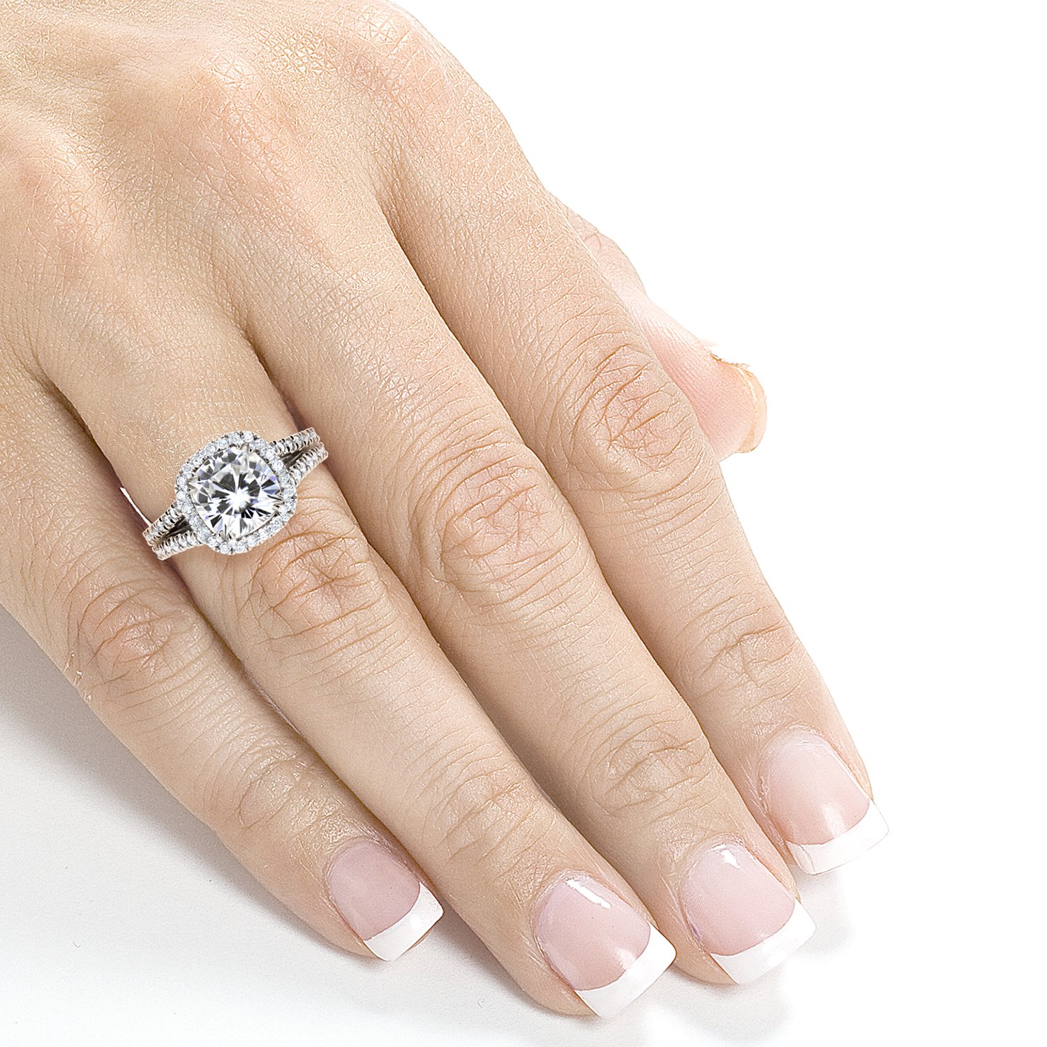 Kobelli Forever One (D-F) Moissanite and Halo Diamond Engagement Ring 2 1/2 CTW 14k White Gold, Size 11