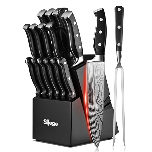 Knife Set, Slege 18-Piece Knife Sets for Kitchen with Block