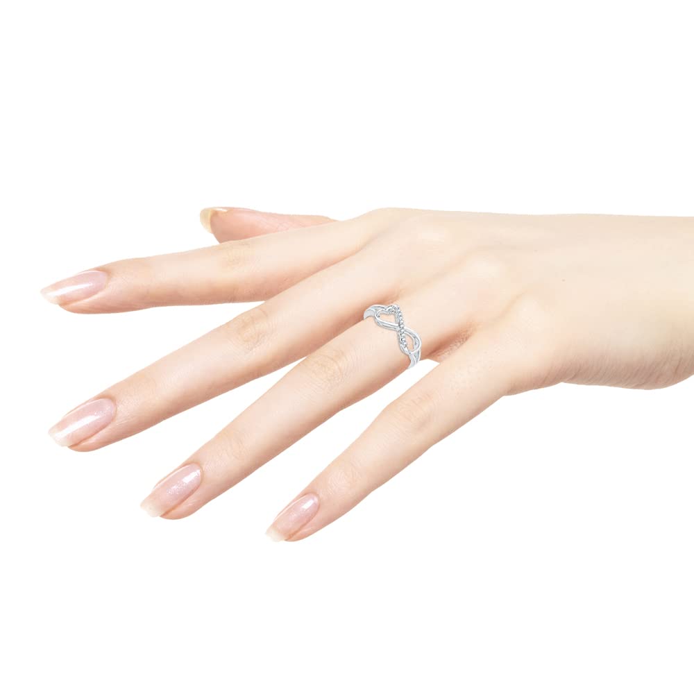 KATARINA Heart Shaped Infinity Diamond Ring in Sterling Silver (1/20 cttw, J-K, I1-I2) (Size-7)