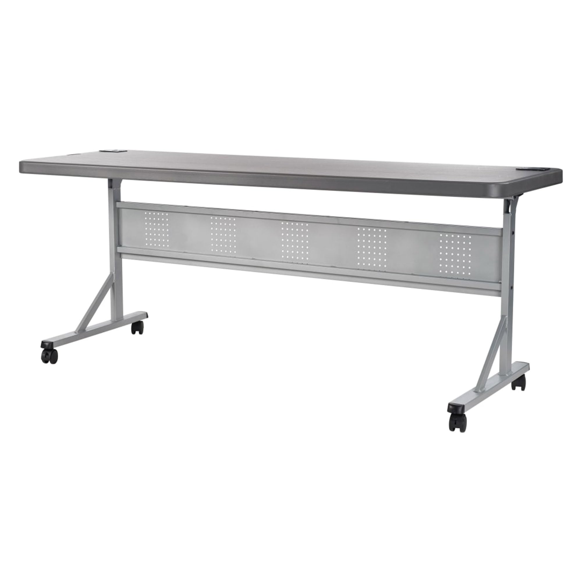 National Public Seating 24 x 72 Inch Flip N Store Blow-Molded Plastic Flipper Training Table with 4 Caster Wheels and 2 Grommet Holes, Charcoal Slate