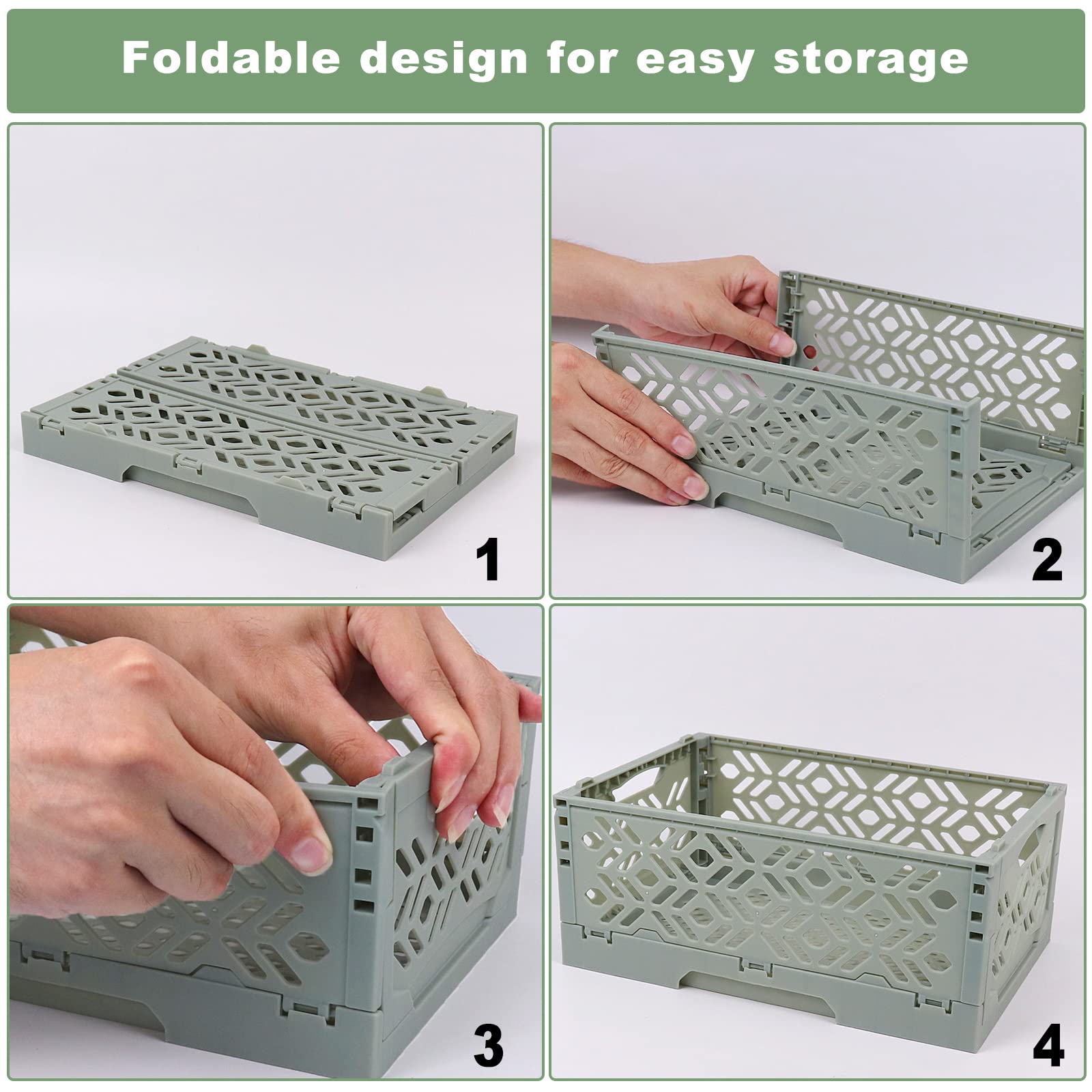 Klyuqoz Pastel Crates (9.4'' X 6.3'' X 3.9''), Storage Crates Plastic Stackable, Cute Crates Pack of 3, for Home Bedroom Office Kitchen Decoration(Green, Gray, White)