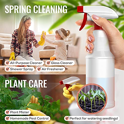 LiBa Spray Bottles (4 Pack,16 Oz), Refillable Empty Spray Bottles for Cleaning Solutions, Hair Spray, Watering Plants, Superior Flex Nozzles, Squirt, Mist Sprayer, Bleach/Vinegar/Rubbing Alcohol Safe