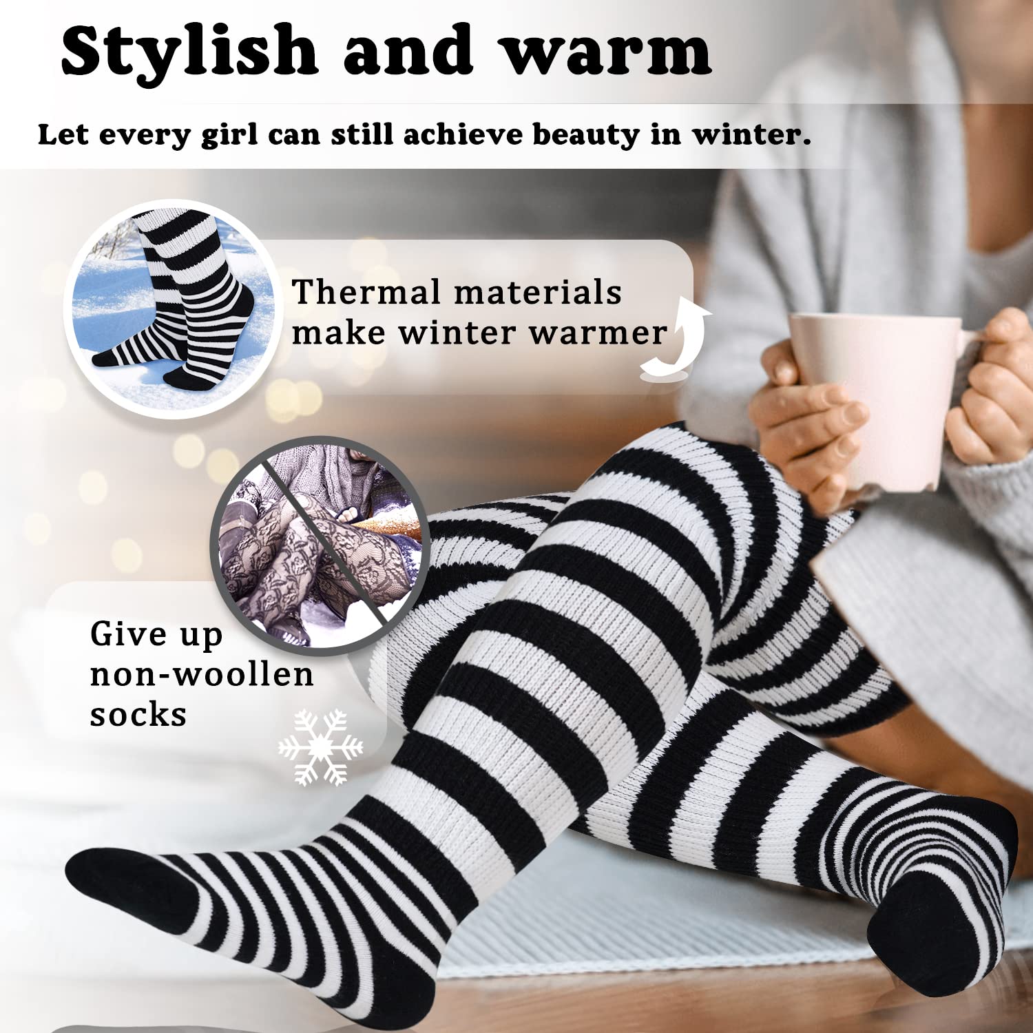 Plus Size Women thigh high socks Long striped warm over the knee socks Thick wide thigh - Leg Warmer Boot Socks - Christmas gift for women