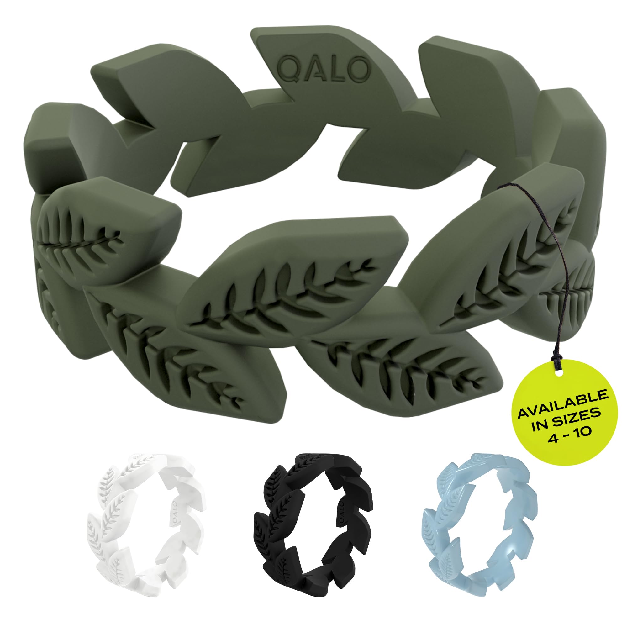 QALO Women's Rubber Silicone Ring, Vine Rubber Wedding Band, Breathable, Durable Engagement Silicone Ring, 5.8mm Wide 1.75mm Thick, Sage, Size 6