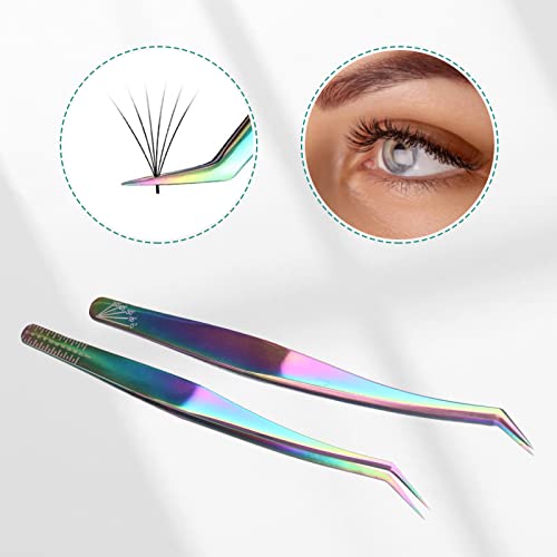 Libeauty Lash Curved Tweezers Eyelash Extension Tweezers Set for Individual and 1D-6D Lashes Volumel Precision Lashing Tweezers with Premium PU Storage Case