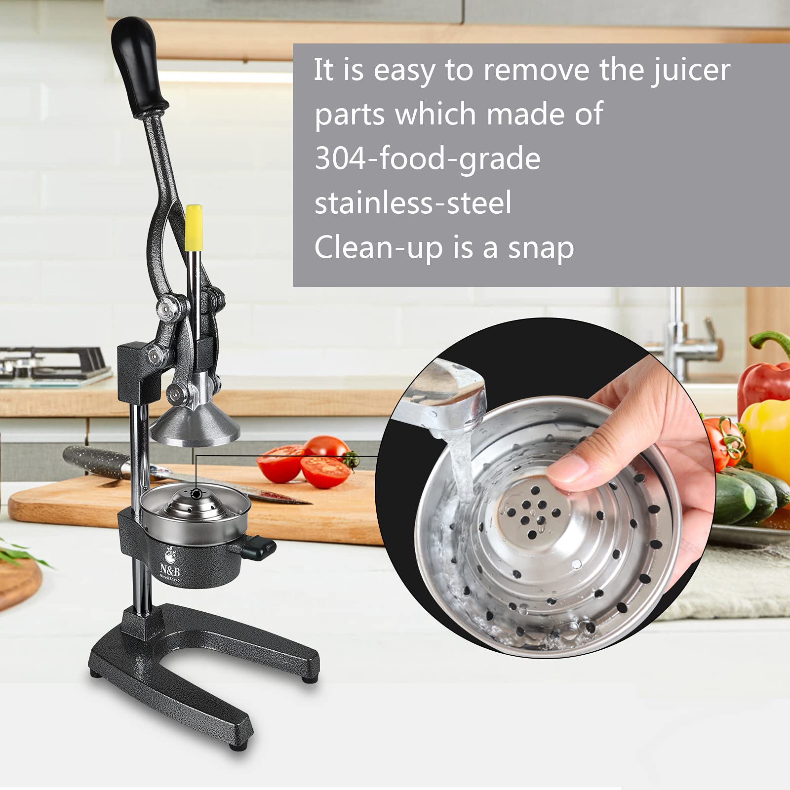 N&B NICE&BRAVO Professional Commercial Grade Hand Juicer,Manual Citrus Press Orange Squeezer Heavy Duty Manual Orange Juicer Metal Lemon Squeezer Premium Quality Upgrade,Grey