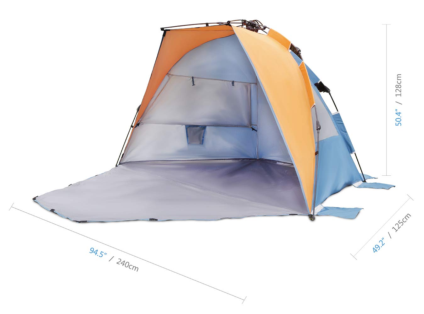 Linke Beach Tent Sun Shelter, 4 Person Easy Setup Camping Sun Shade Canopy with Carry Bag, XL Size (Orange&Blue)