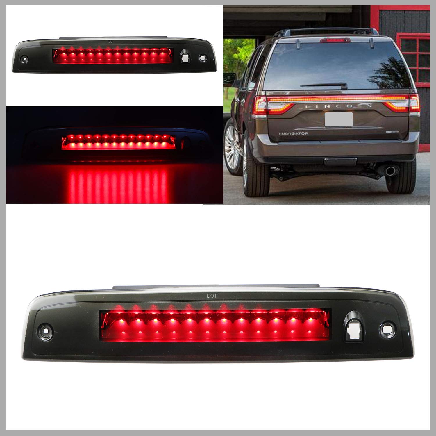 LED Third 3rd Brake Cargo Light fit for Ford Expedition 2003-2016,fit fo Lincoln Navigatorr 2003-2016, High Mount Stop Tail Light (Chrome Housing Red Lens)