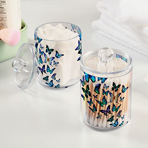 ZOEO Bathroom Canister Set of 2, Butterfly Dream Magic Blue Clear Plastic Jars Holder Dispenser Farmhouse Sugar Storage Countertop With Airtight Lids, Kitchen Theme Decor