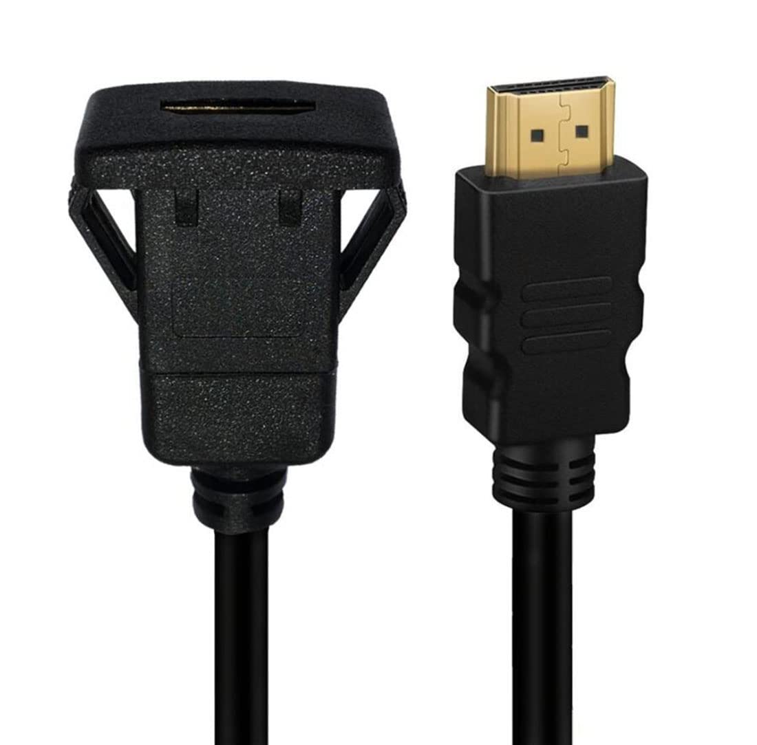 Qaoquda HDMI Square Flush Mount Cable, HDMI Male to Female Mount Extension Cable, Dash Flush Panel Mount Cable for Car, Boat and Motorcycle 1M/3Ft