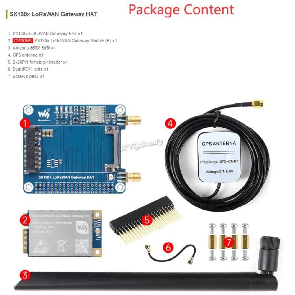SX1302 915M LoRaWAN Gateway HAT for Raspberry Pi with Standard Mini-PCIe Socket Long Range Transmission Large Capacity Support Multi-Band @XYGStudy