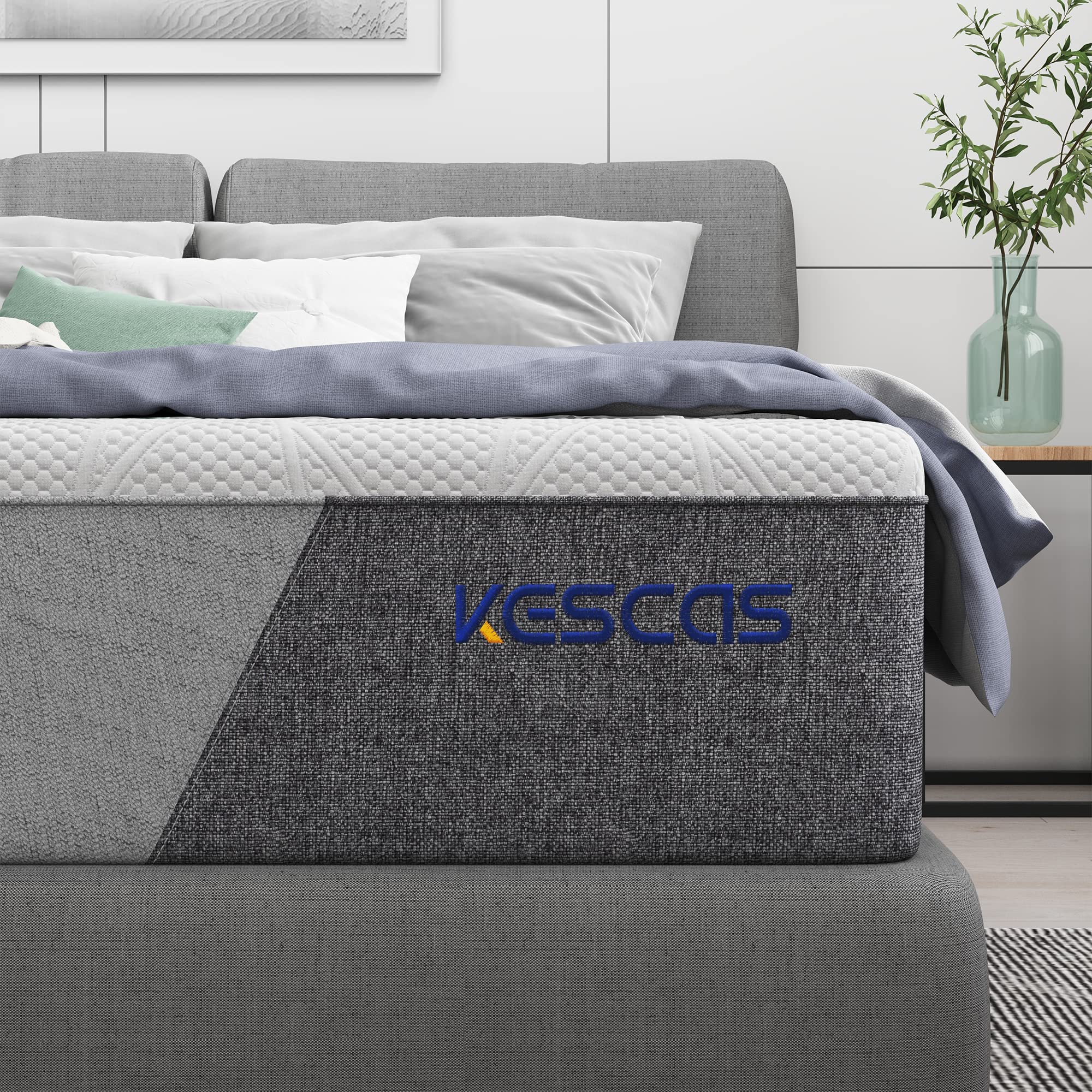 Kescas 8 Inch Spring Hybrid Queen Mattress -Bamboo Charcoal Cooling Gel Memory Foam, Moisture Wicking Cover, Edge Support - Pocket Innersprings for Motion Isolation - Medium Firm