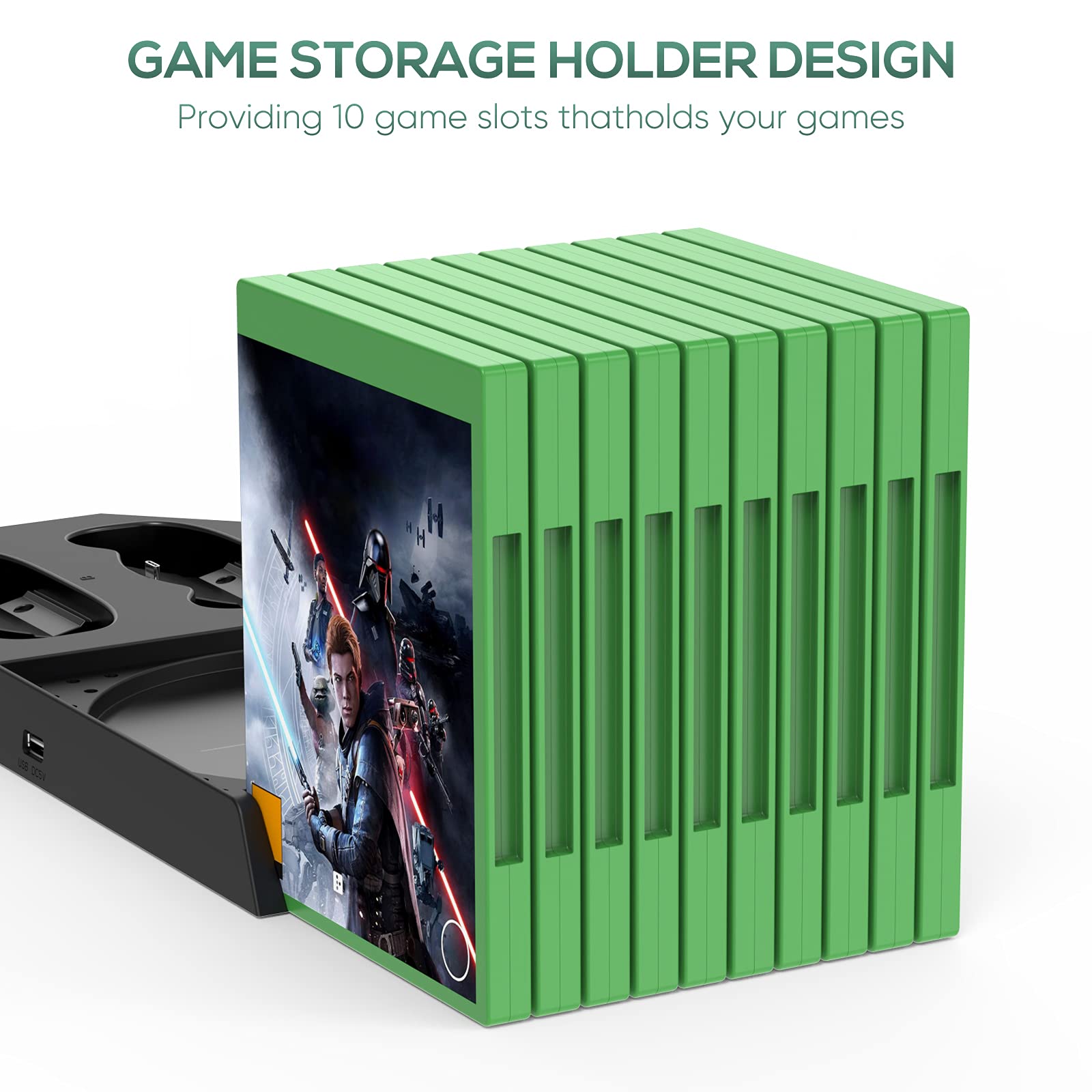 MENEEA Vertical Cooling Stand for Xbox Series X Controller & Console, Charging Station Dock Accessories with 2 Packs 1400mAh Rechargeable Batteries, Headset Stand & Game Slot Storage Organizer