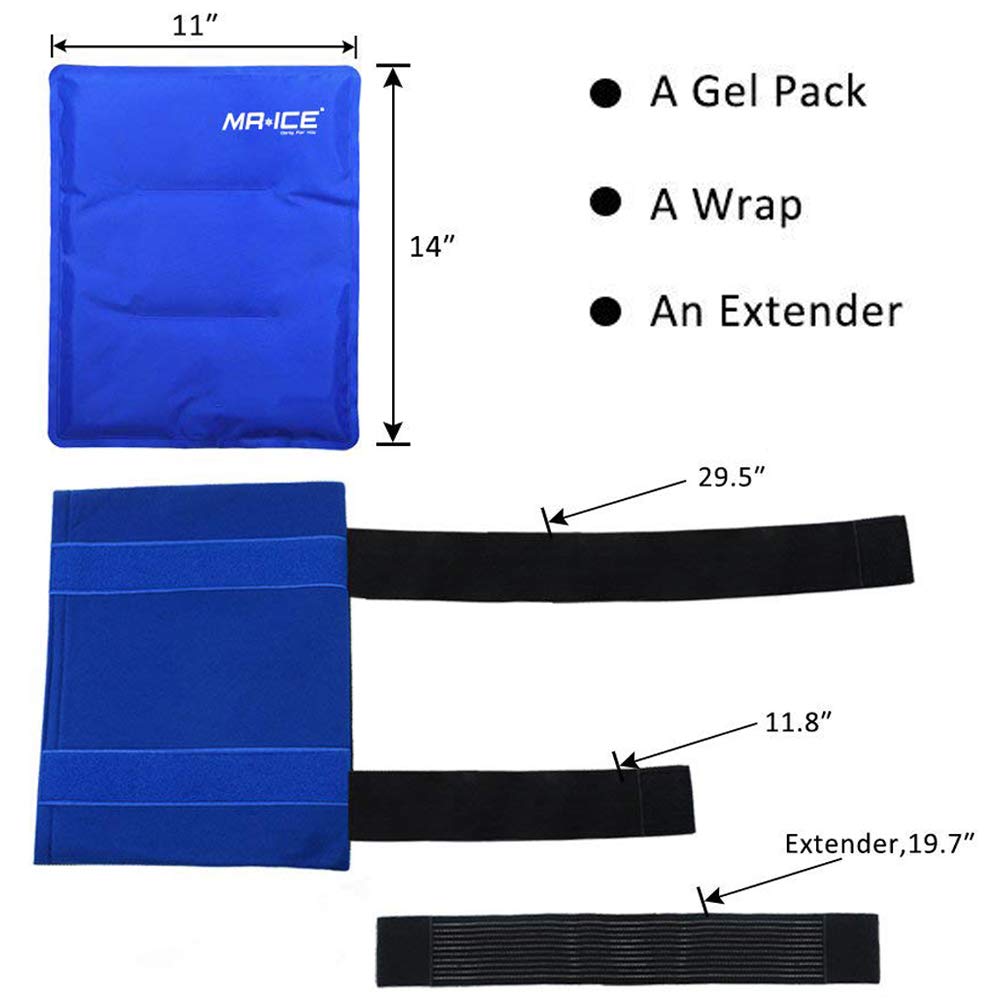 Large Gel Ice Pack Wrap - Ice Packs for Injuries Reusable Cold Pack Compress for Swelling, Sprains, Bruises - Large Hot and Cold Therapy for Hip, Back, Shoulder, Knee Replacement Surgery - 11" x 14"