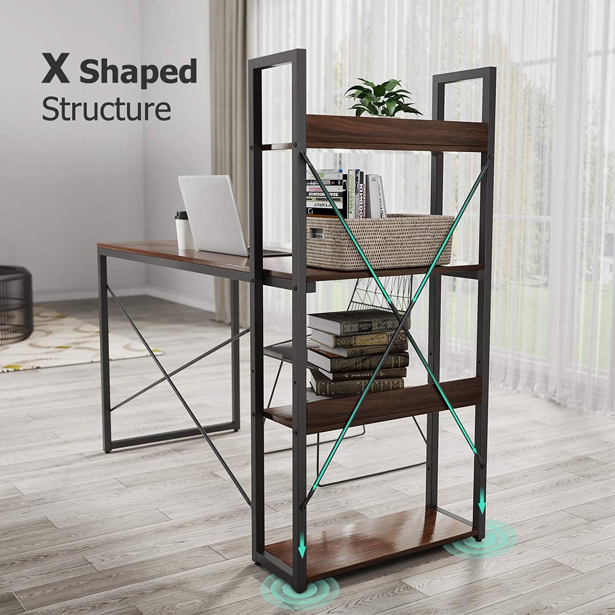 LIFEFAIR Home Office Desk with Shelves 47", Computer Desk Modern Writing Desk with Bookshelf for Home and Office Easy Assemble