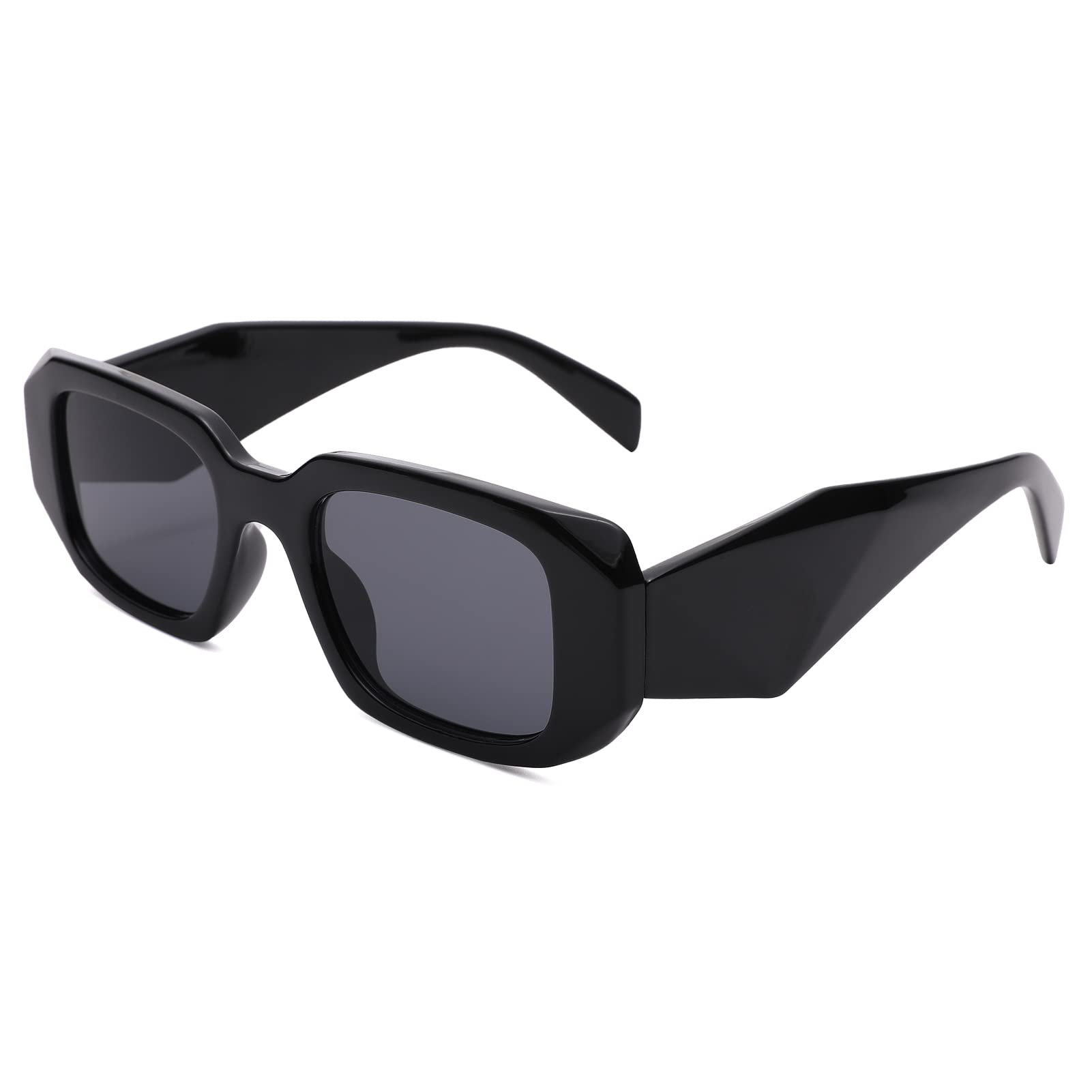 Pro Acme Trendy Rectangle Sunglasses for Women & Men, Retro Vintage 90s Small Square Shades (Black Frame | Black Lens)