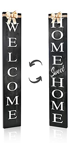 Outdoor 2in1 Welcome sign for Front Door, Vertical Welcome sign for Front Porch Standing,Welcome Home Sign,Porch Signs, Interchangeable 4ft Tall,Home Sweet Home Sign, Long, Wood,Farmhouse Porch Decor