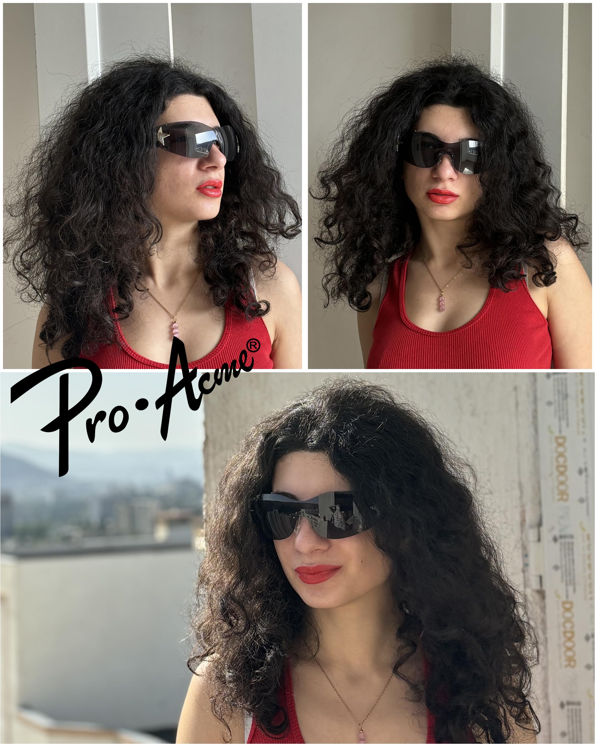 Pro Acme Y2k Star Sunglasses Women Wrap Around Glasses Trendy Rimless Shield Oversized Fashion Frameless(Black)