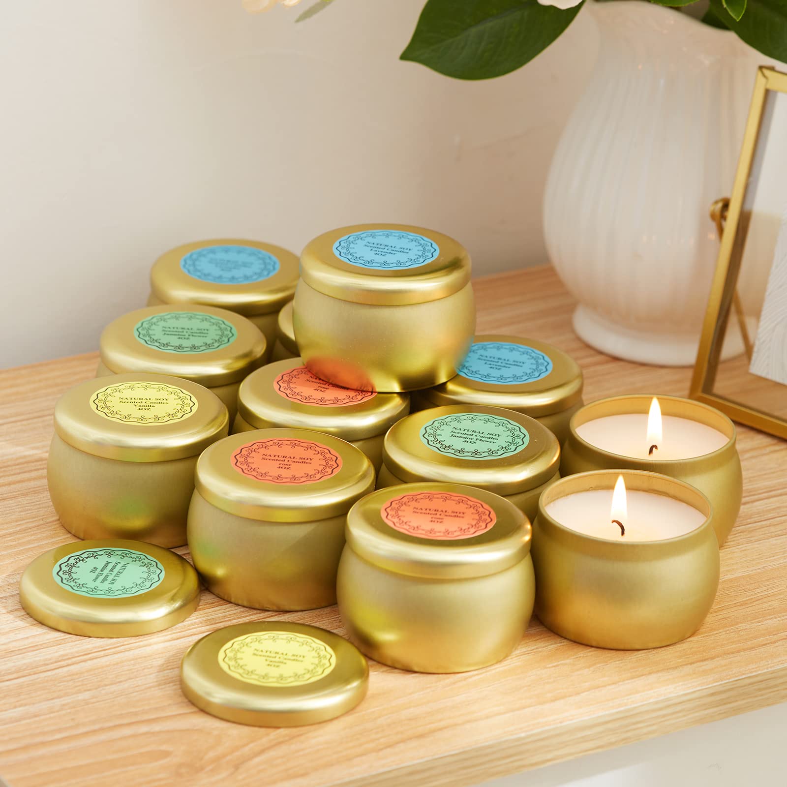 KNOURT 12 Pack Scented Candles Gift Set, Natural Soy Wax Single tin 4 oz for Family Gatherings, Romantic Candle Gifts
