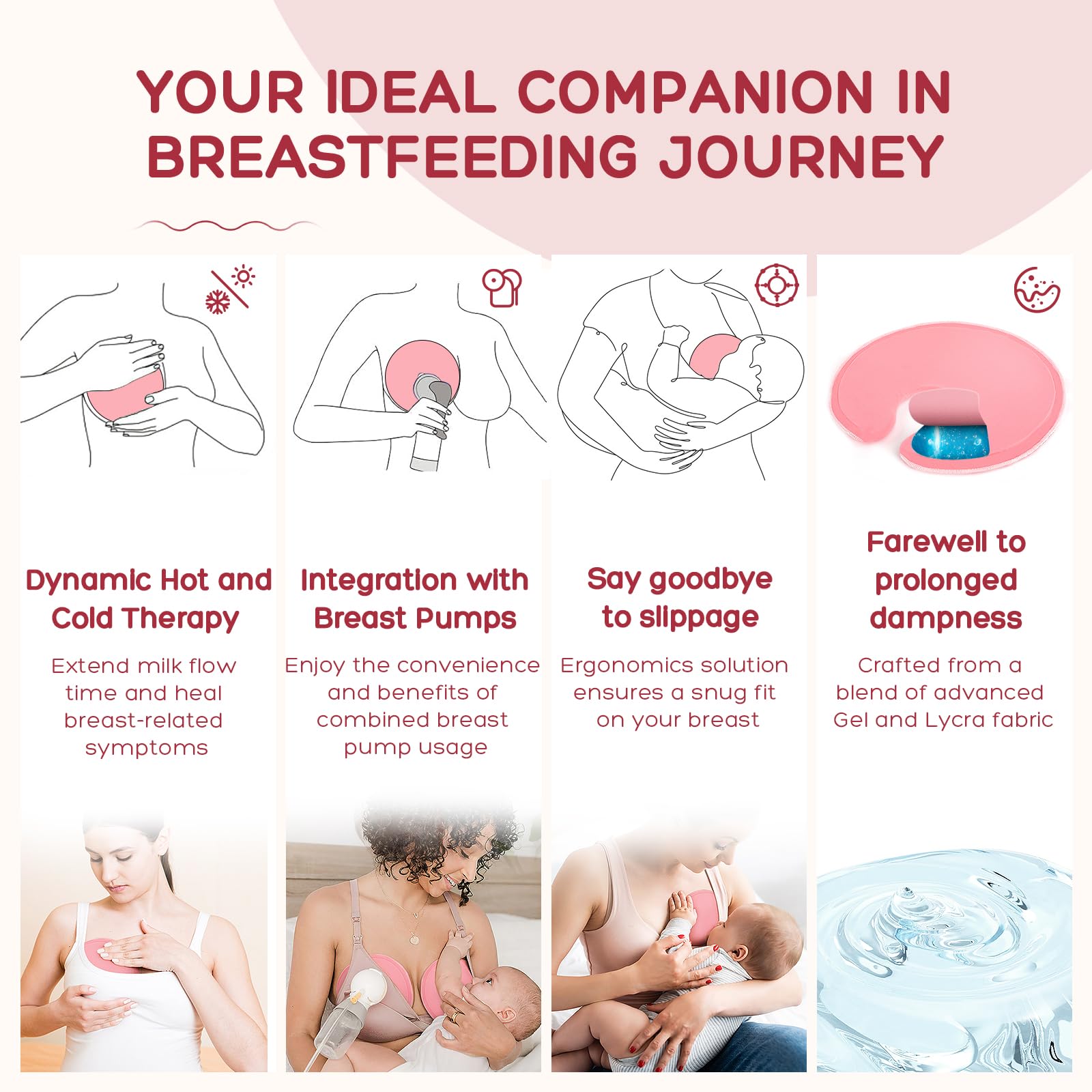 Luguiic Soft Gel Breast Therapy Pads for Breastfeeding & Pumping, Hot Cold Breast Ice Pack for Nursing Pain Relief, Engorgement, Mastitis,Nipple Pain,Breastfeeding Essentials for Nursing Mothers