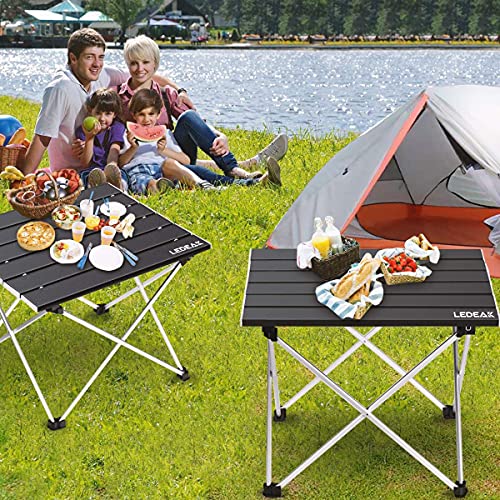 Ledeak Portable Camping Table, Small Ultralight Folding Table with Aluminum Table Top and Carry Bag, Easy to Carry, Perfect for Outdoor, Picnic, BBQ, Cooking, Festival, Beach, Home Use