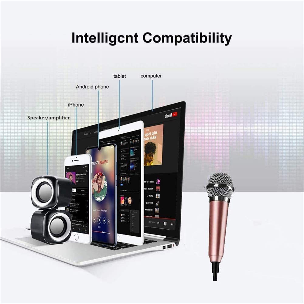 Mini Portable Vocal Microphone for Mobile Phone, Computer, Tablet, Recording Chat and Singing(Rose Gold)