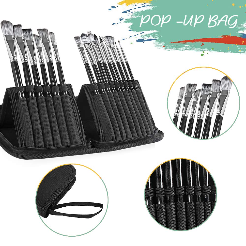 M JJYPET Paint Brush Set 17PCS for Acrylic Oil Watercolor Canvas Gouache Easter Painting Brushes for Child for Aduit (Black)