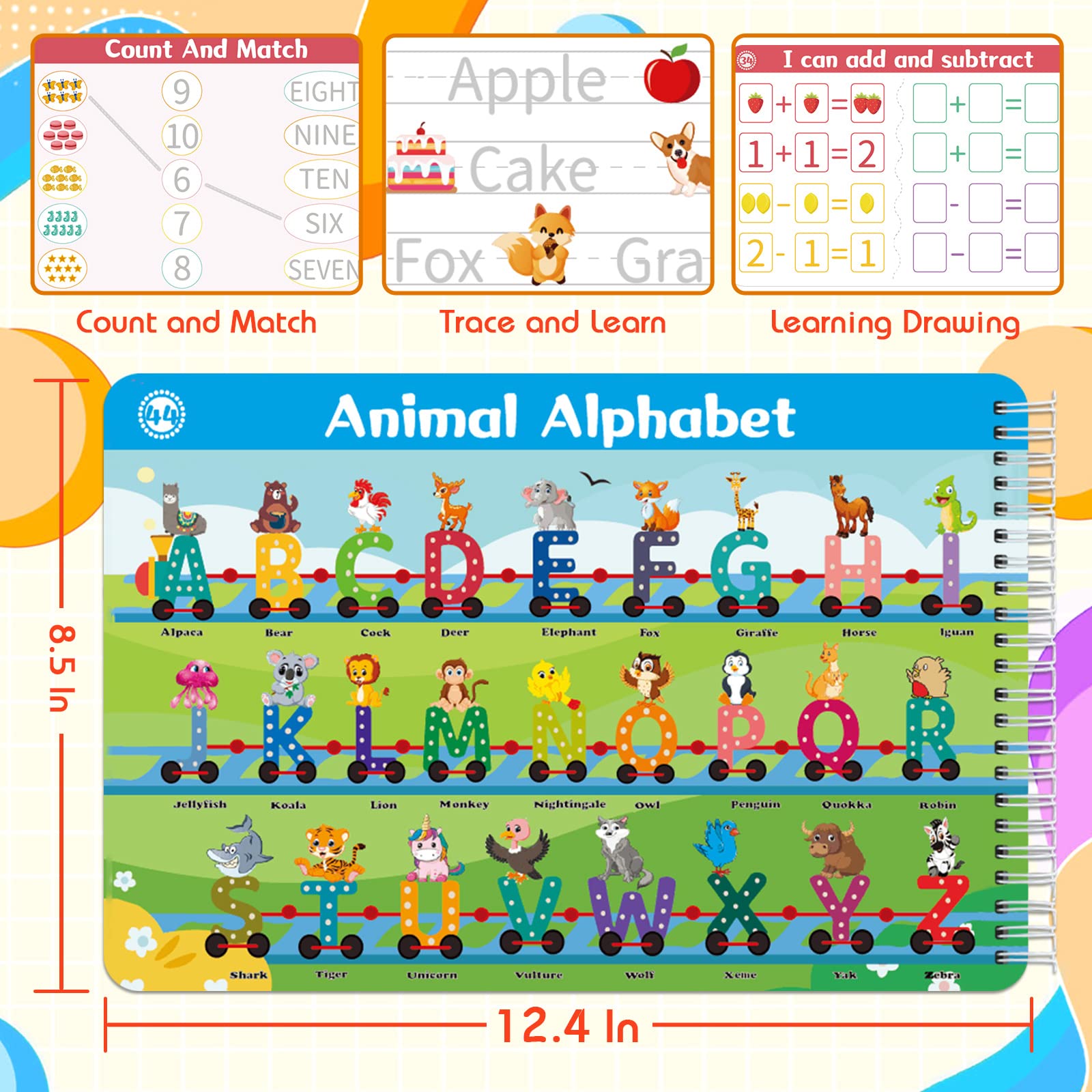 Uneedity Preschool Learning Activities Tracing Books for Kids Age 3-5,44 Pages Toddlers Handwriting Practice Book,Number Letter Tracing Books Learn Shapes Workbook Autism Montessori Educational Toy
