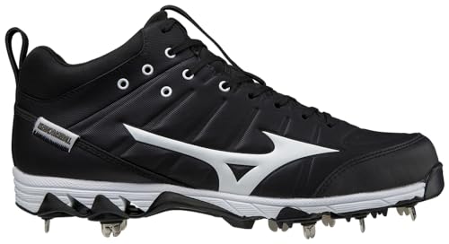 Mizuno unisex adult 9-spike Ambition 2 Mid 9 Spike Men's Metal Baseball Cleat 11, Black-white (9000), 11 US