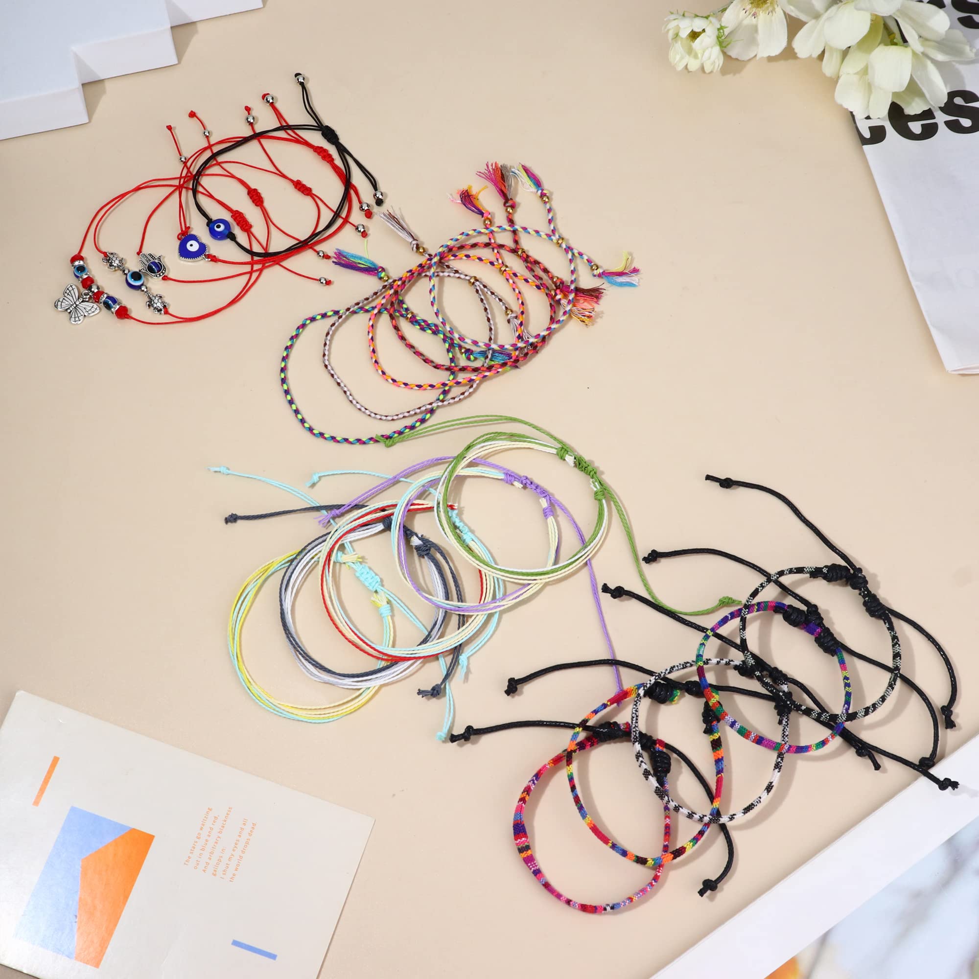 ORAZIO 20PCS String Friendship Anklet Bracelets For Women Men Colorful Woven Ankle Bracelets Adjustable Rope Braided Bracelet Waterproof Handmade Thread Boho Evil Eye Anklet Summer Beach Anklets