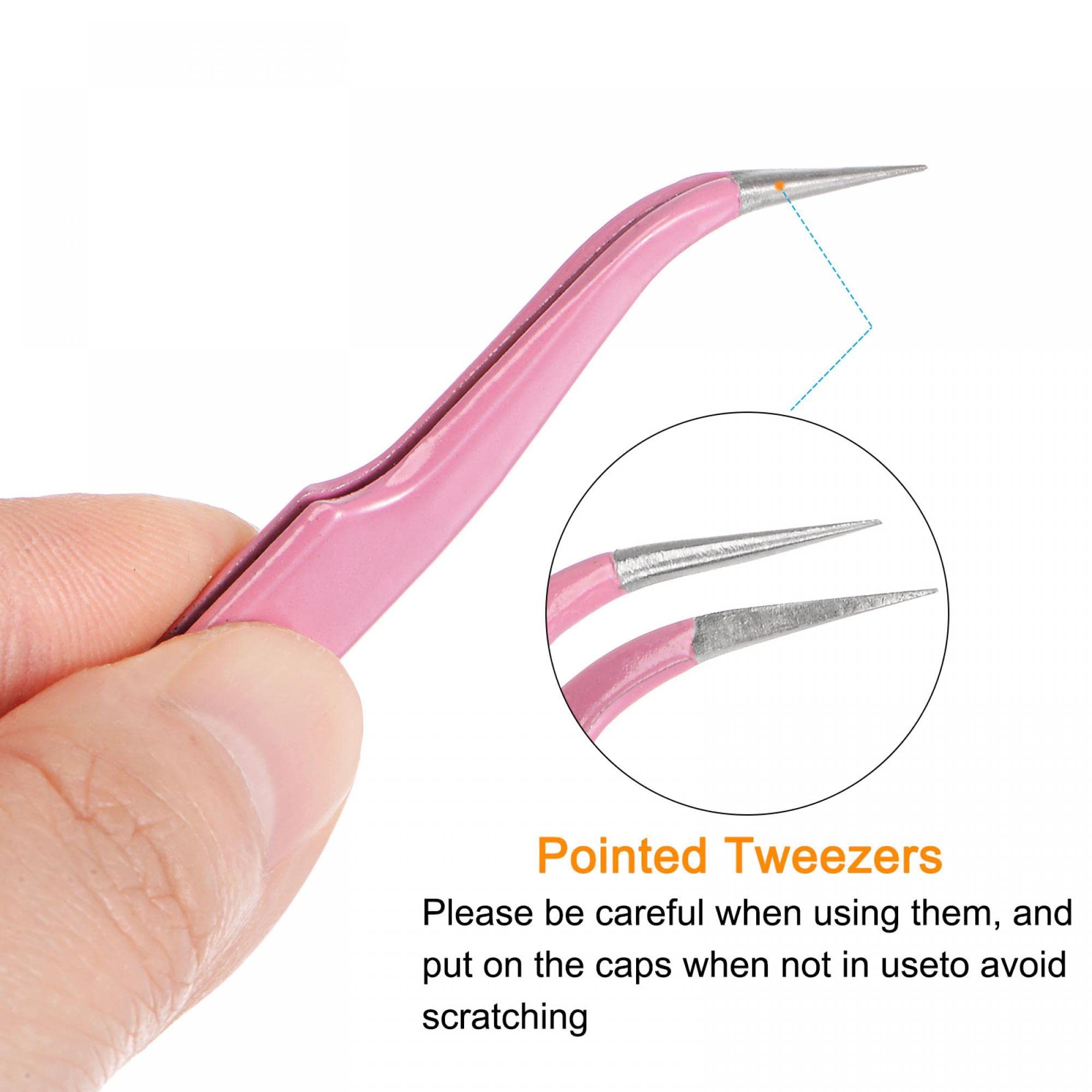 uxcell Non-magnetic Curved Tip Tweezer Anti-static Stainless Steel Precision Tweezer for Eyelash Extensions Volume Fuchsia 4Pcs