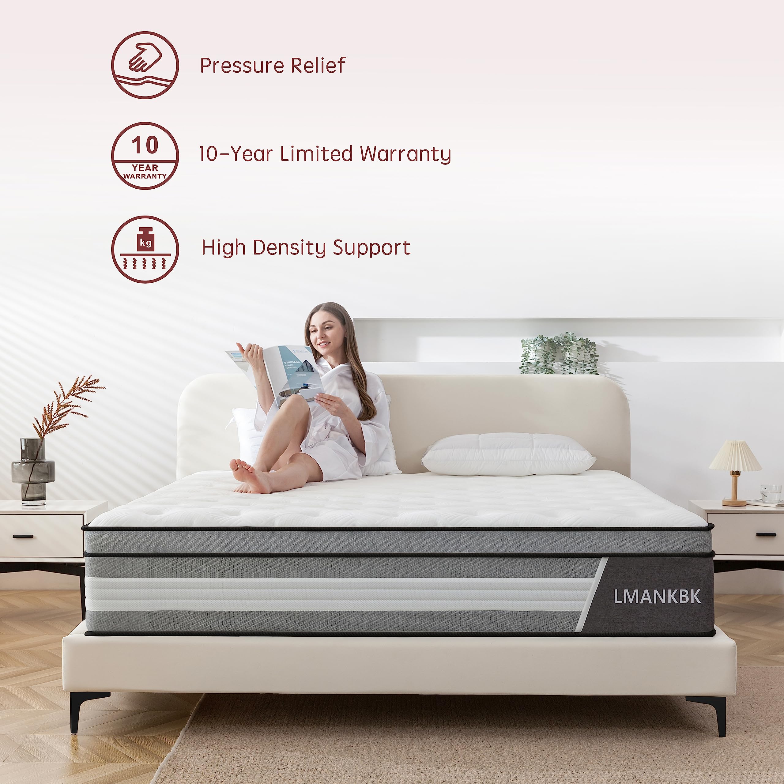 King Mattress, 12 Inch Innerspring Hybrid Mattress in a Box with Gel Memory Foam, Individually Wrapped Encased Coil Pocket Spring Mattress, Pressure Relief, Medium Firm Support, 76"*80"*12"