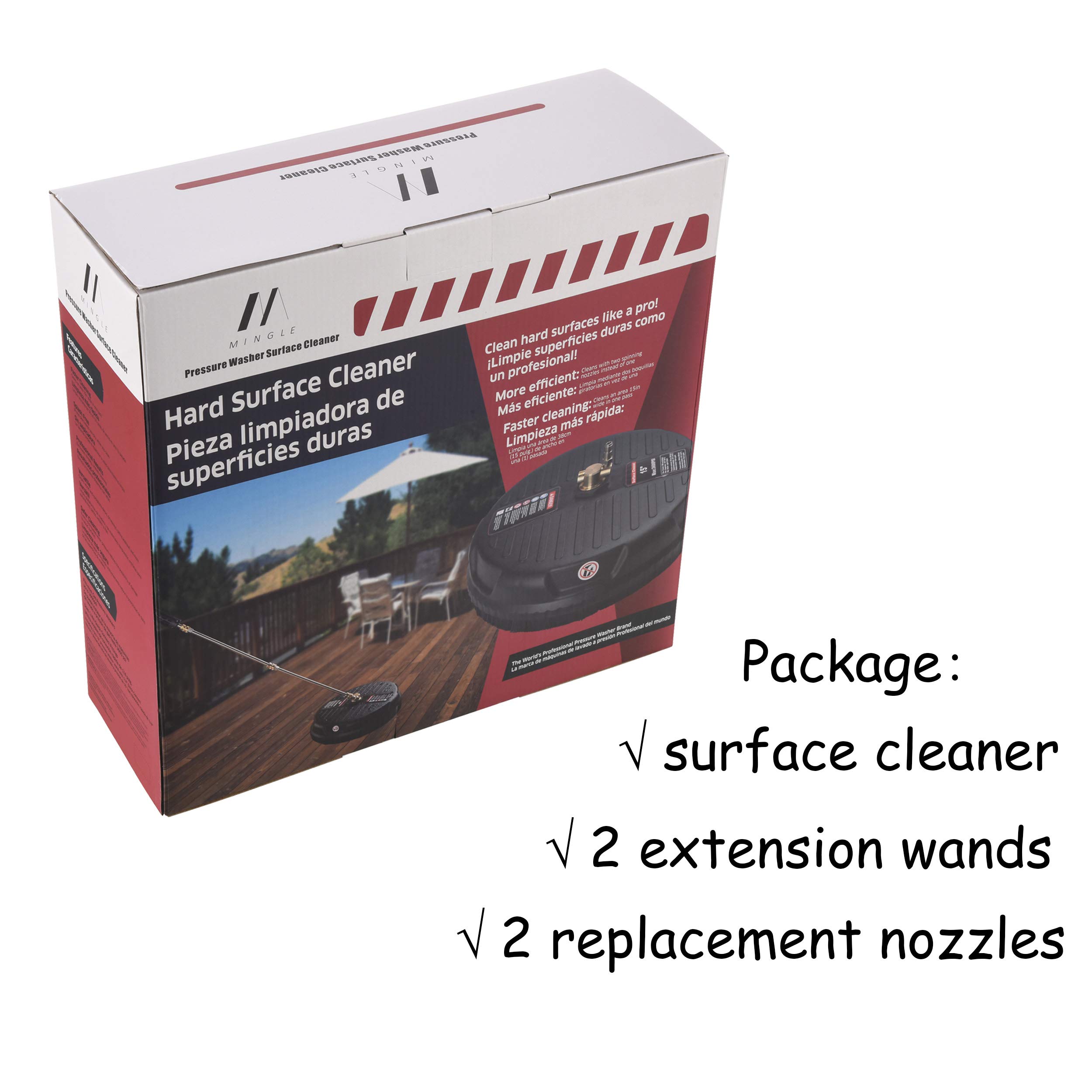 M MINGLE 15'' Pressure Washer Surface Cleaner, with 2 pcs Extension Wand Attachment for Power Washer, 4000 PSI