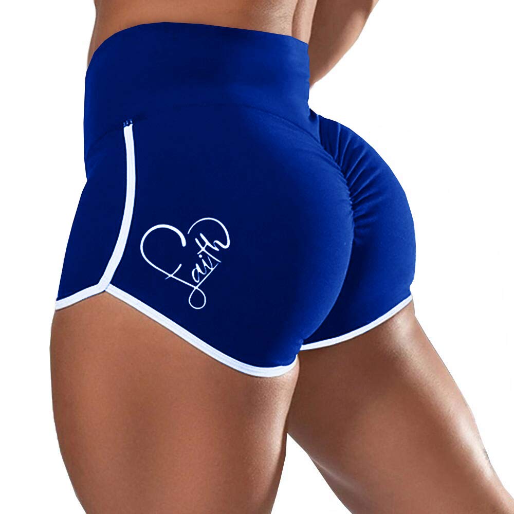 Meilidress Women's Running Shorts Scrunch Butt Lifting High Waisted Workout Camo Drawstring Shorts (L-Blue, X-Large)