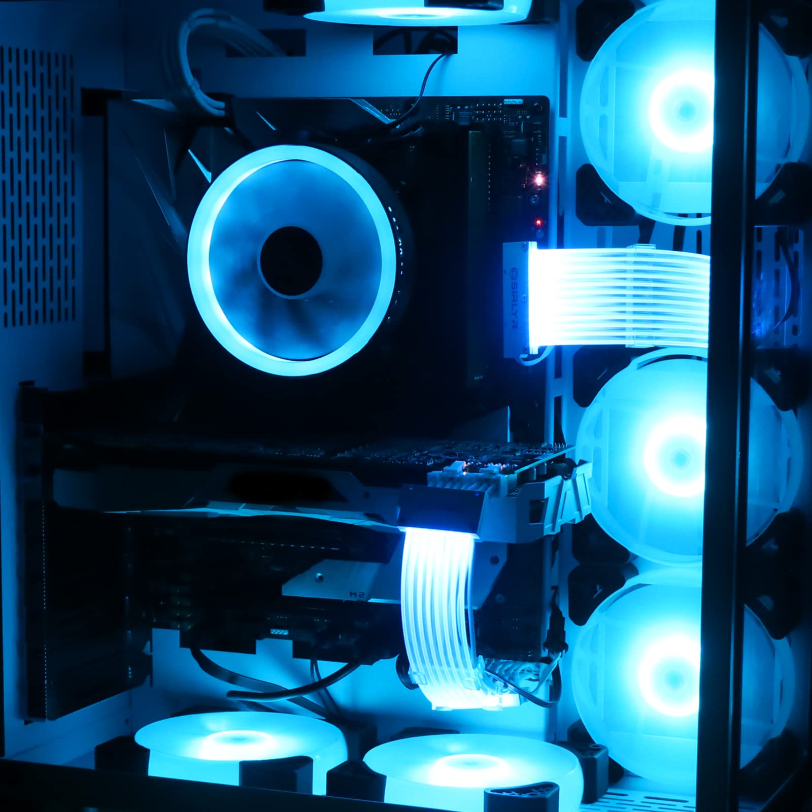 Sirlyr RGB PSU Cables,ARGB Motherboard Power Supply Cable,24 Pin Sleeved Cable Extension Kit,Strimer Extension Cable Kit 5V 3Pin Synchronized,Customed White PC Chassis (Transparent Connector)