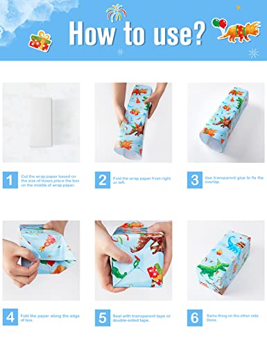 WERNNSAI Dinosaur Wrapping Paper - 10 Sheets Dinosaur Gift Wrapping Paper for Boys Girls 3 Styles Patterns Wrap Paper Rolls Happy Birthday Wrapping Paper Dino Party Favor Present (20ββ x 27ββ/ Sheet)