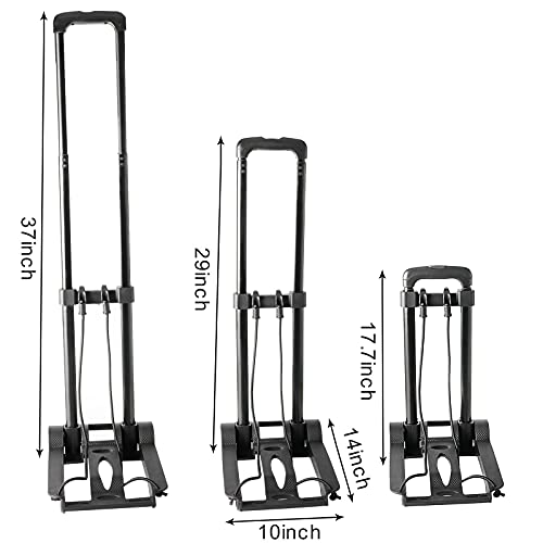ZOENHOU 25KG 55Lbs Black Folding Hand Truck, Solid Construction Utility Cart, 2 Wheels Luggage Cart with 1 Roll Bungee Cord and 1 Pack Storage Pouch Compact, for Backpack, Travel, Office