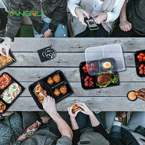 YANGRUI To Go Containers, 50 Pack (50 Trays + 50 Lids) 34oz BPA Free Reusable Bento Box Clean Film Package Machine Washable Meal Prep Container