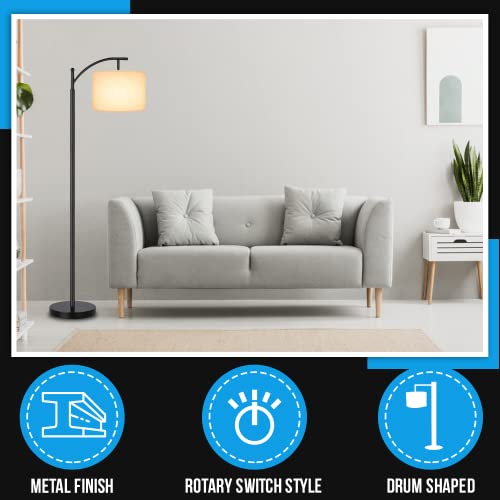 LIGHTACCENTS Bronze Floor Lamp with Hand-Stitched Hanging Drum Shade - Bedroom Lamp - Living Room Lamp