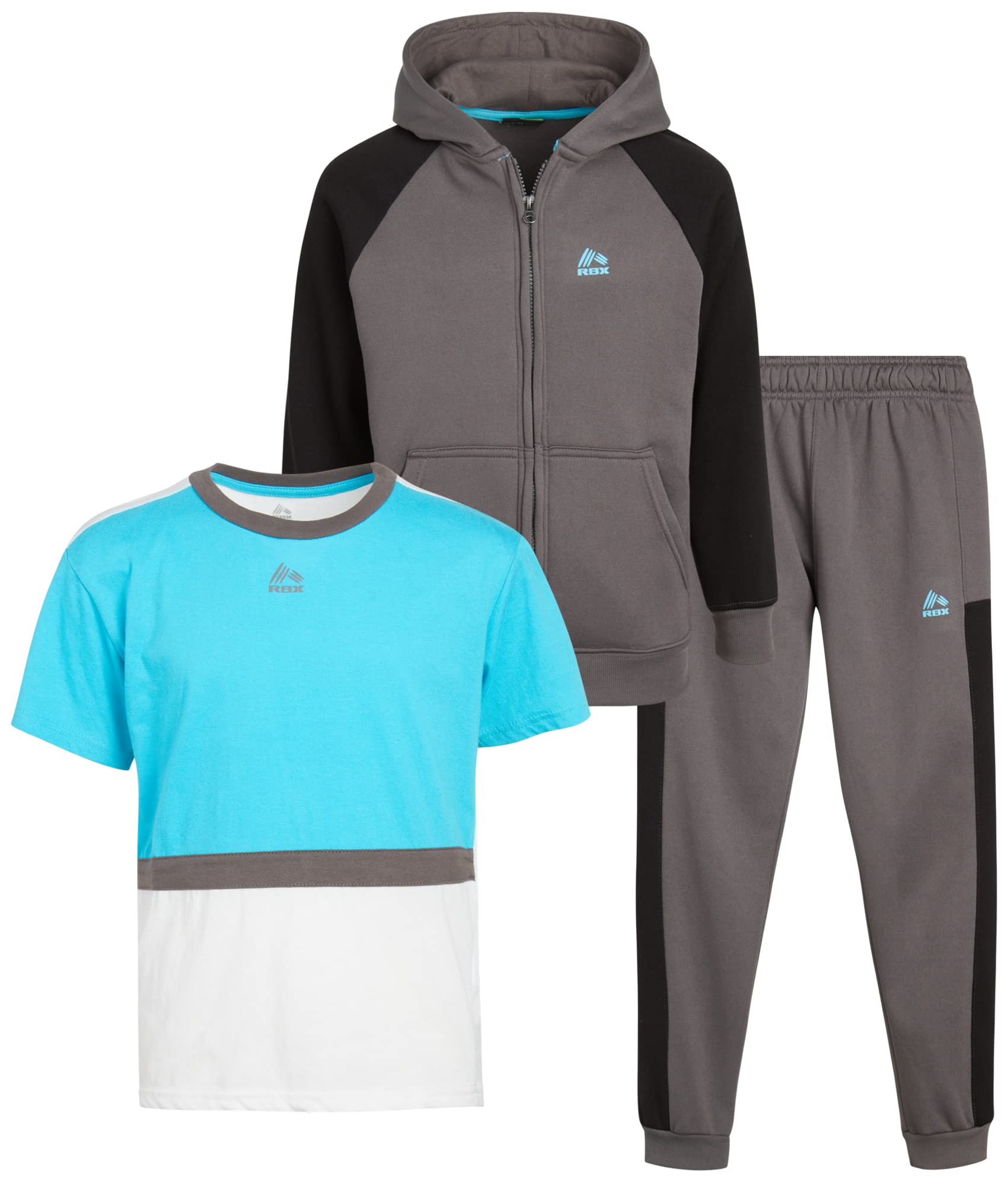 RBX Boys' Jogger Set - 3 Piece Short Sleeve T-Shirt, Fleece Sweatshirt, and Sweatpants, Size 10, Burgundy