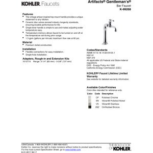 KOHLER K-99268-VS Artifacts Gentleman's Bar Sink Faucet, Vibrant Stainless, Single Handle, Prep Faucet, Secondary Faucet, Single Hole Installation, Entertainment Faucet