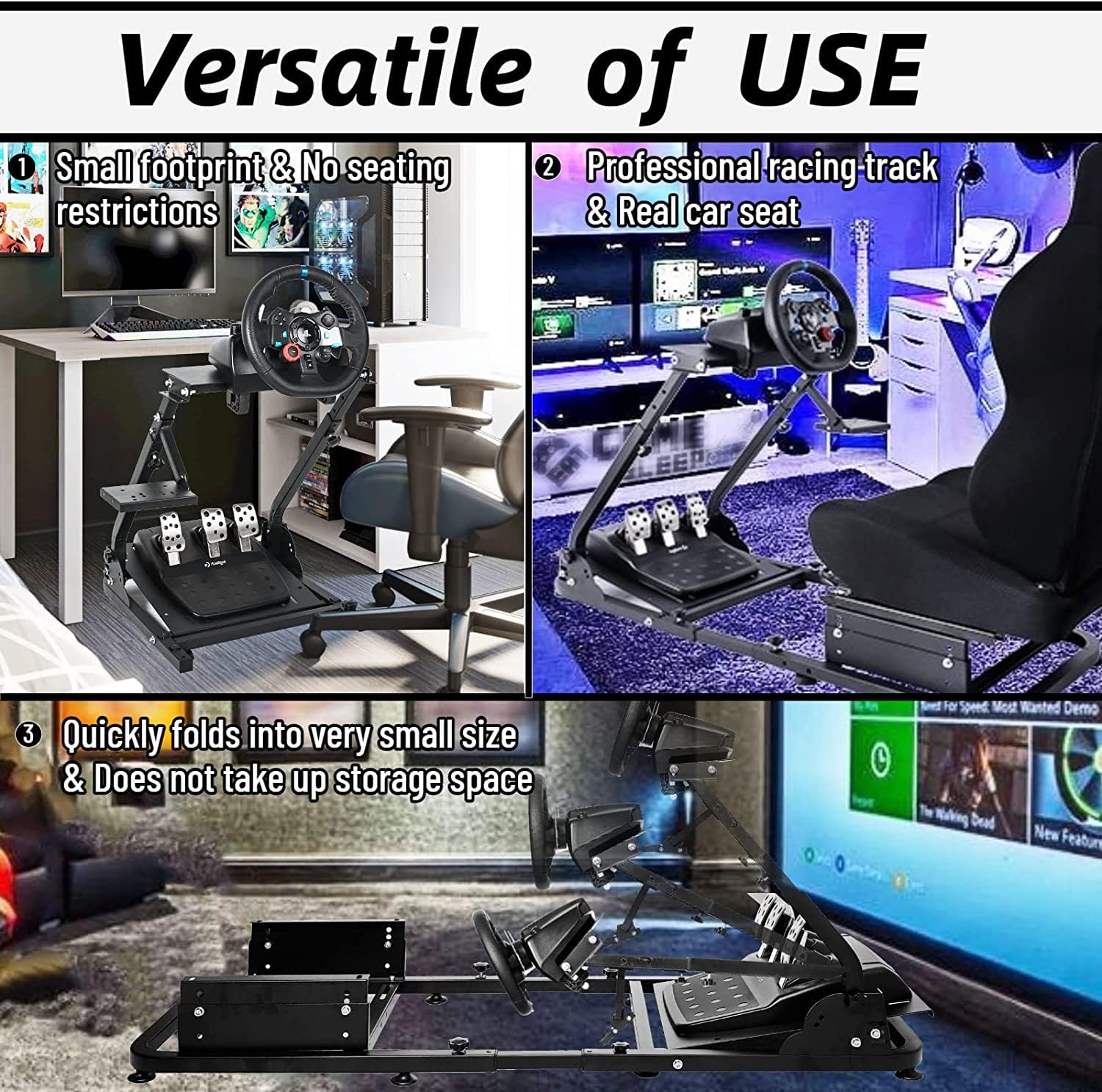 Minneer Robust Racing Simulator Cockpit/Fit for Thrustmaster,FANTEC,logitech G25,G29,G92,G923 /Height Adjustable Gaming Steering Wheel Stand/Wheel&Pedals Not Included