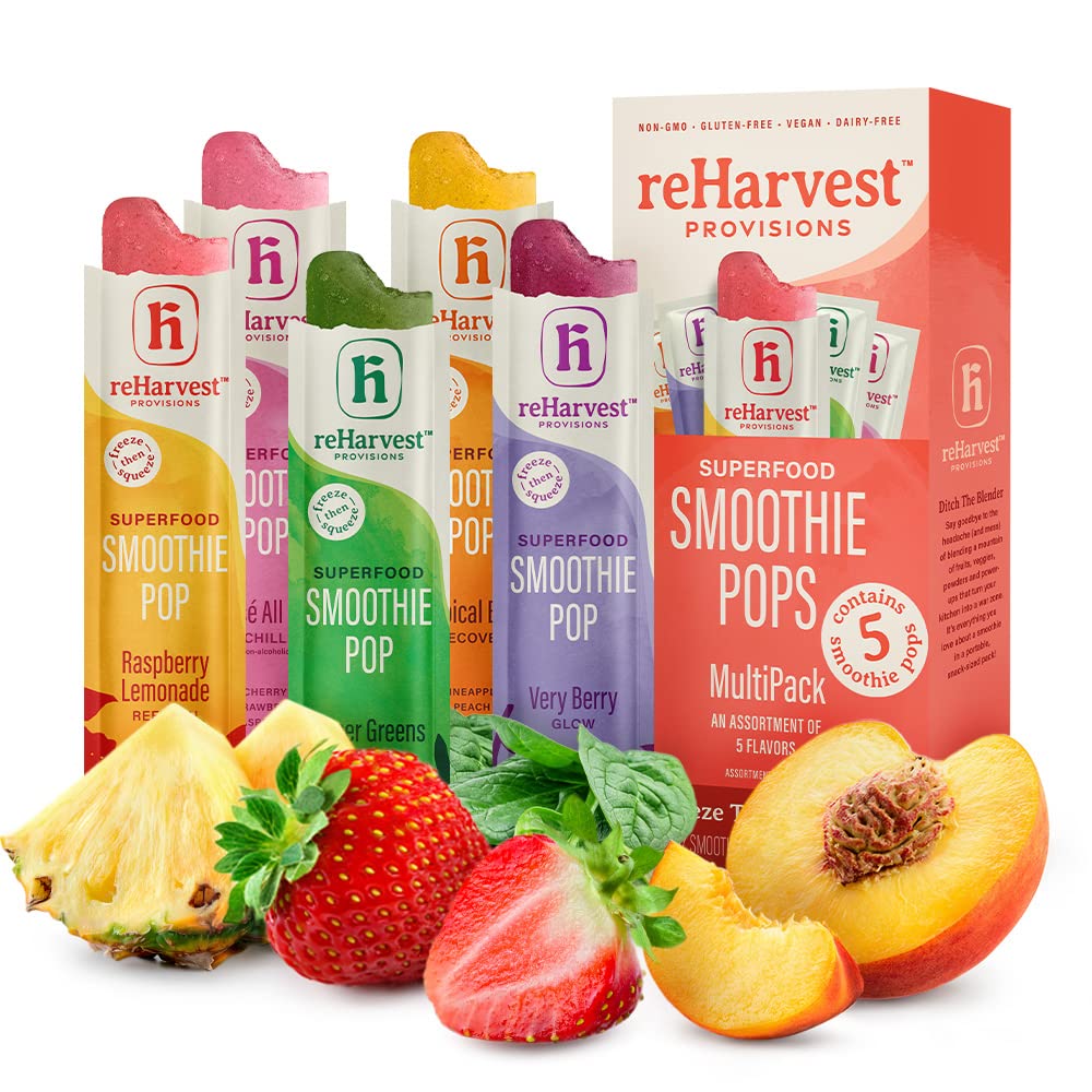 Re-Harvest Provisions Smoothie Pops | Multi-pack 5 pack | Frozen Fruit + Vegetables + Superfoods | Dairy-Free, Vegan, Gluten-Free, No Sugar Added | Eco-Friendly and Zero Waste | 1.6oz each
